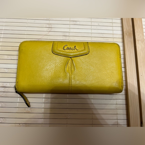 Coach | Bags | Coach Ashley Yellow Lemon Leather Zippered Wallet Used ...